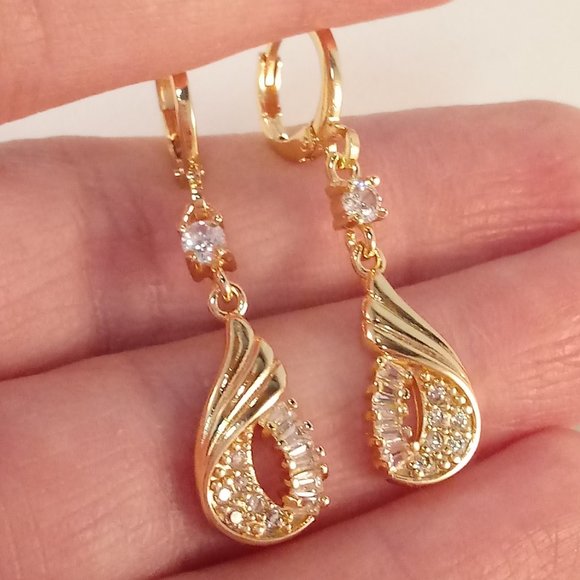 Jewelry | 18k Yellow Gold Filled Swirl Angel Wing Diamond Zircon Dangle ...